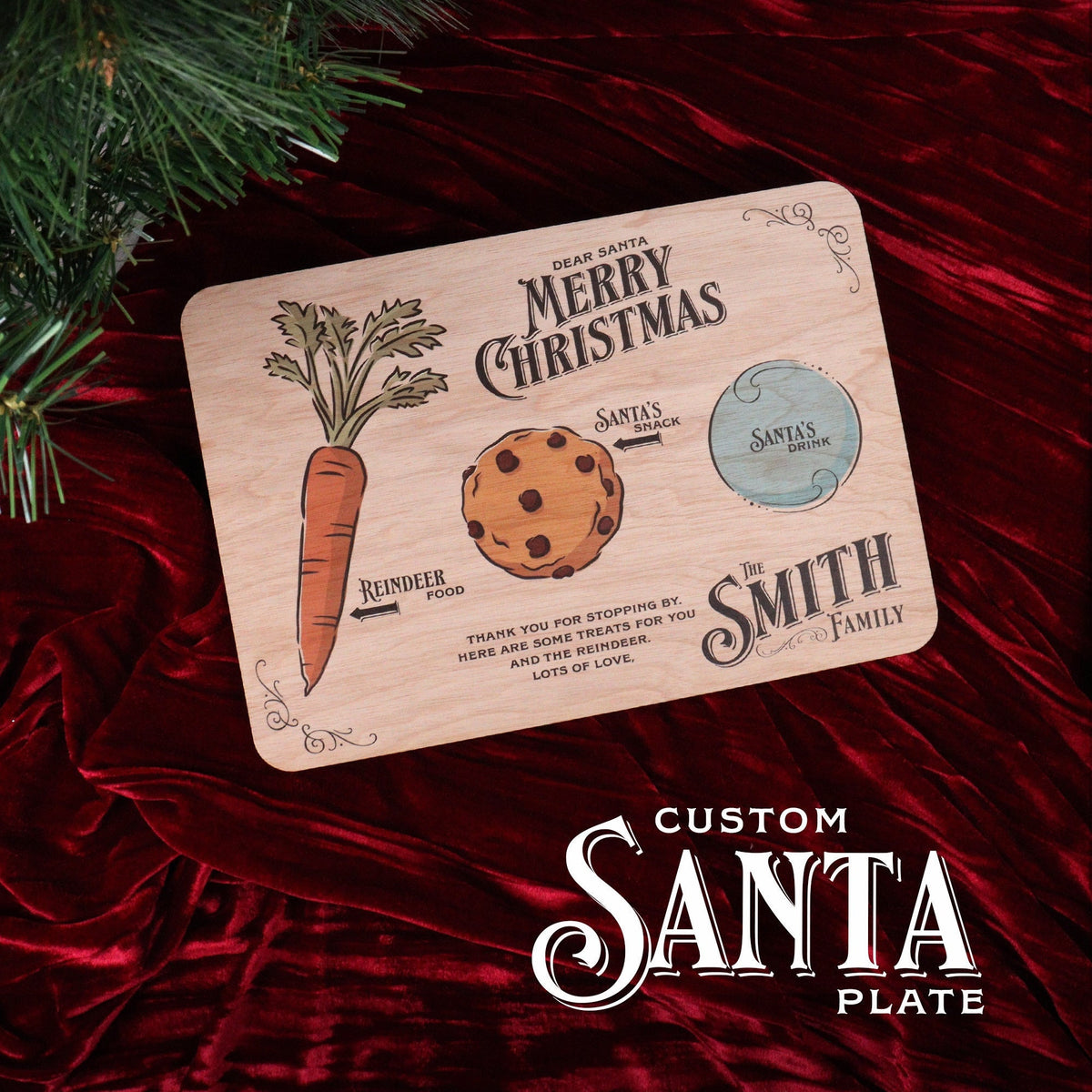 Personalised Illustrated Santa Plate - Coloured Wood – CoCreative Design
